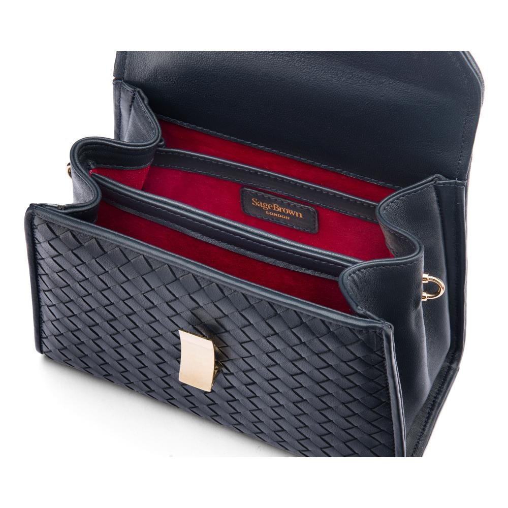 Woven Leather Sabrina Bag, Navy | Top Handle Bag | SageBrown