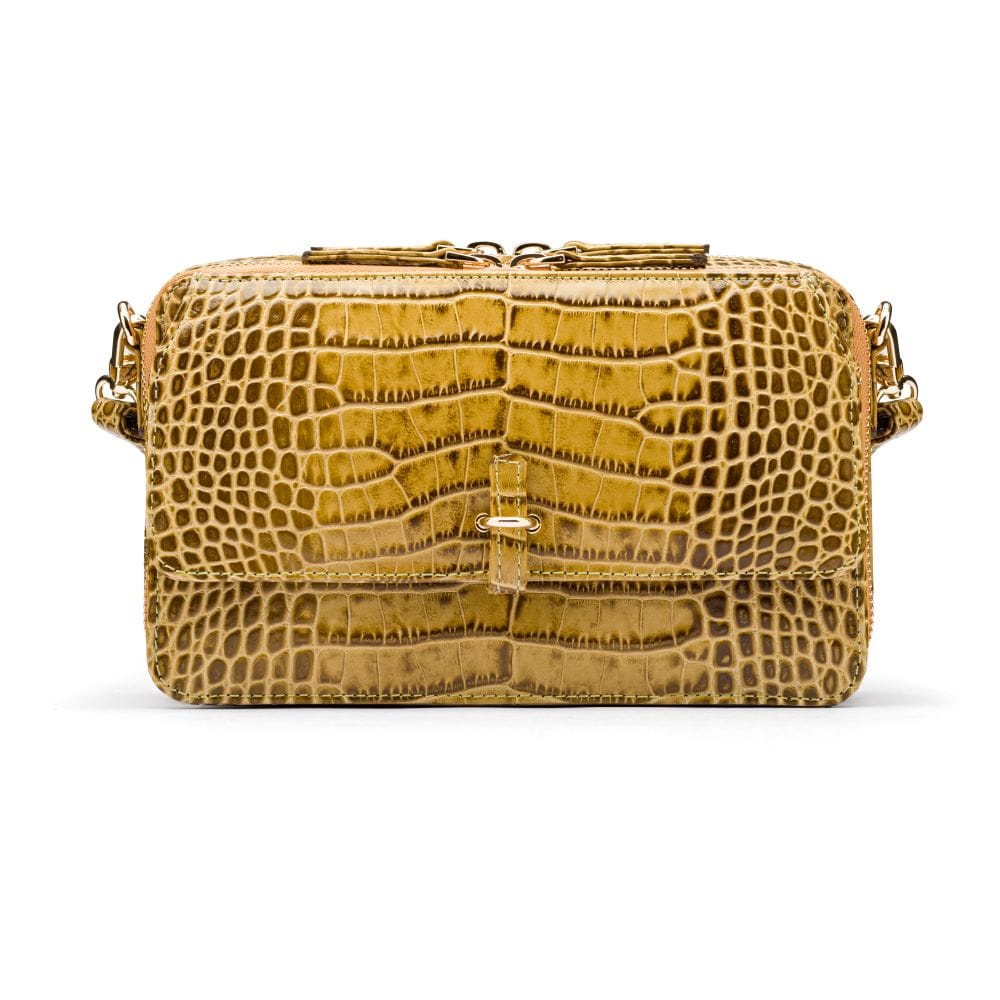 Leather Shoulder Bag, Green Croc | Shoulder Bags | SageBrown