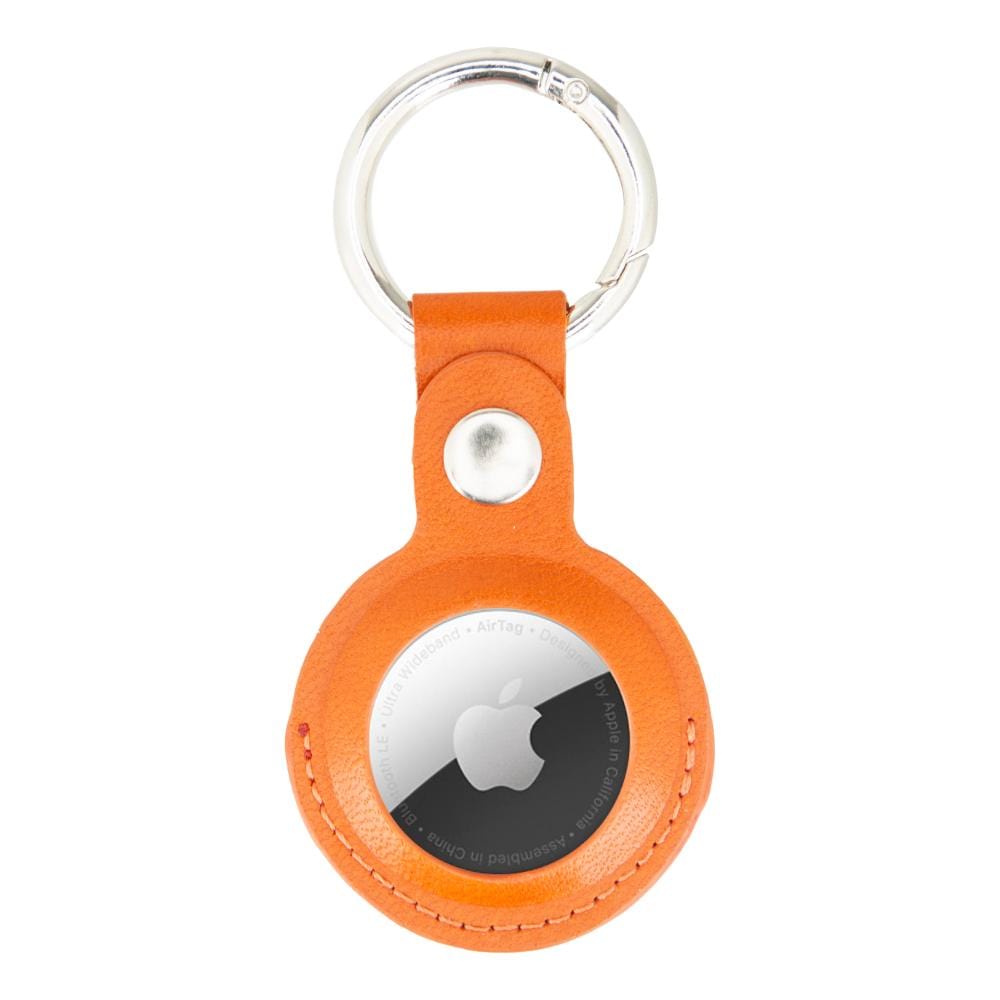 Leather Air Tag Holder, Orange | Key Fobs | SageBrown