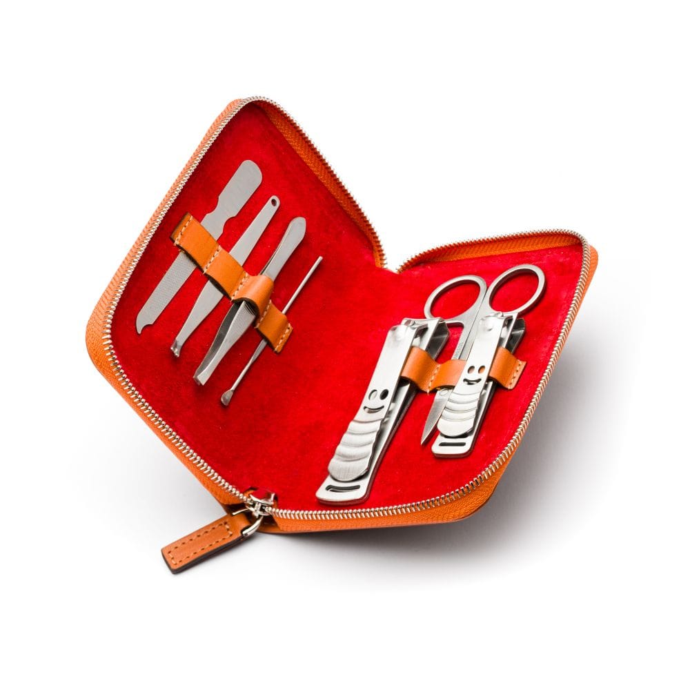 Leather Manicure Set, Orange | Manicure Sets | SageBrown