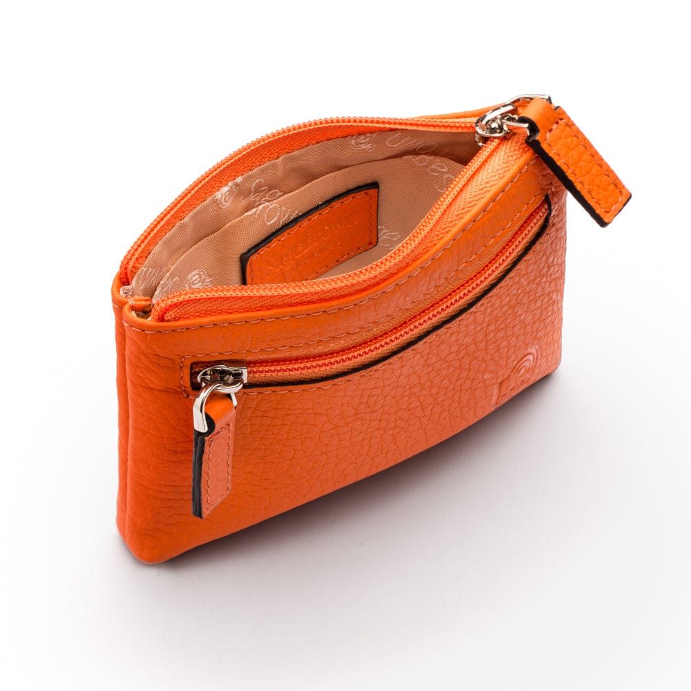 RFID Small Leather Zip Coin Pouch, Orange | Coin Purse | SageBrown