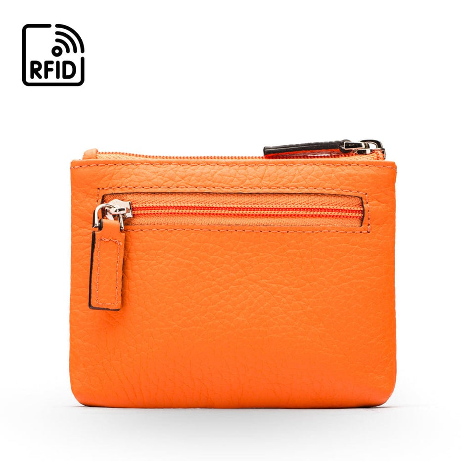 RFID Small Leather Zip Coin Pouch, Orange | Coin Purse | SageBrown