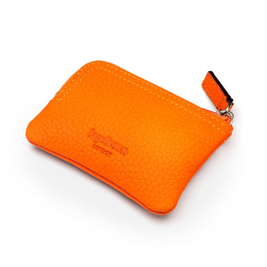 Small Leather Coin Purse, Key Chain, Orange | Coin Purses | SageBrown