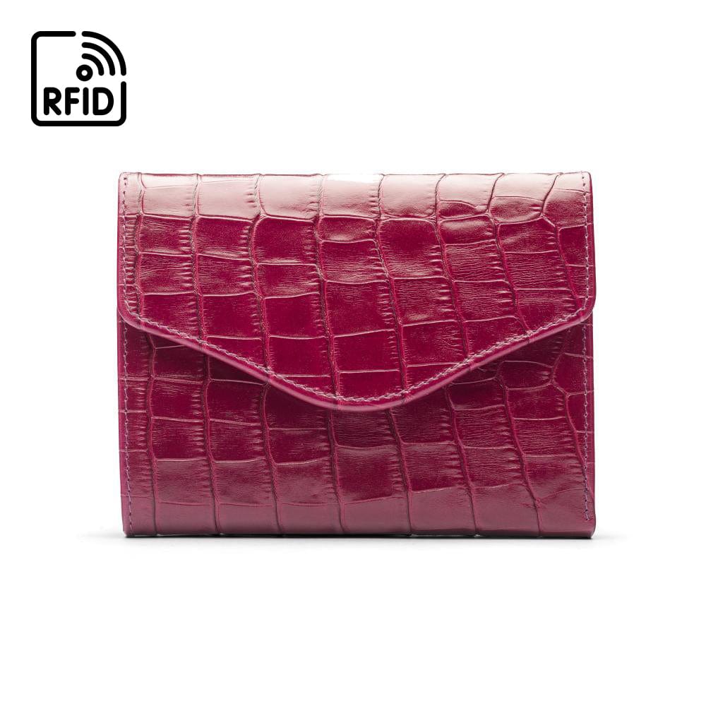 RFID Large Leather Purse, 15 CC, Pink Croc | Purses | SageBrown
