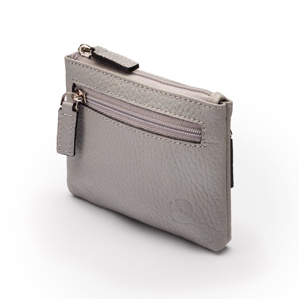 RFID Small Leather Zip Coin Pouch, Grey | Coin Purse | SageBrown