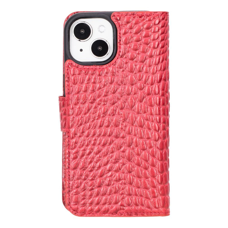 iPhone 15 Case In Leather With RFID Protection, Red Croc | SageBrown