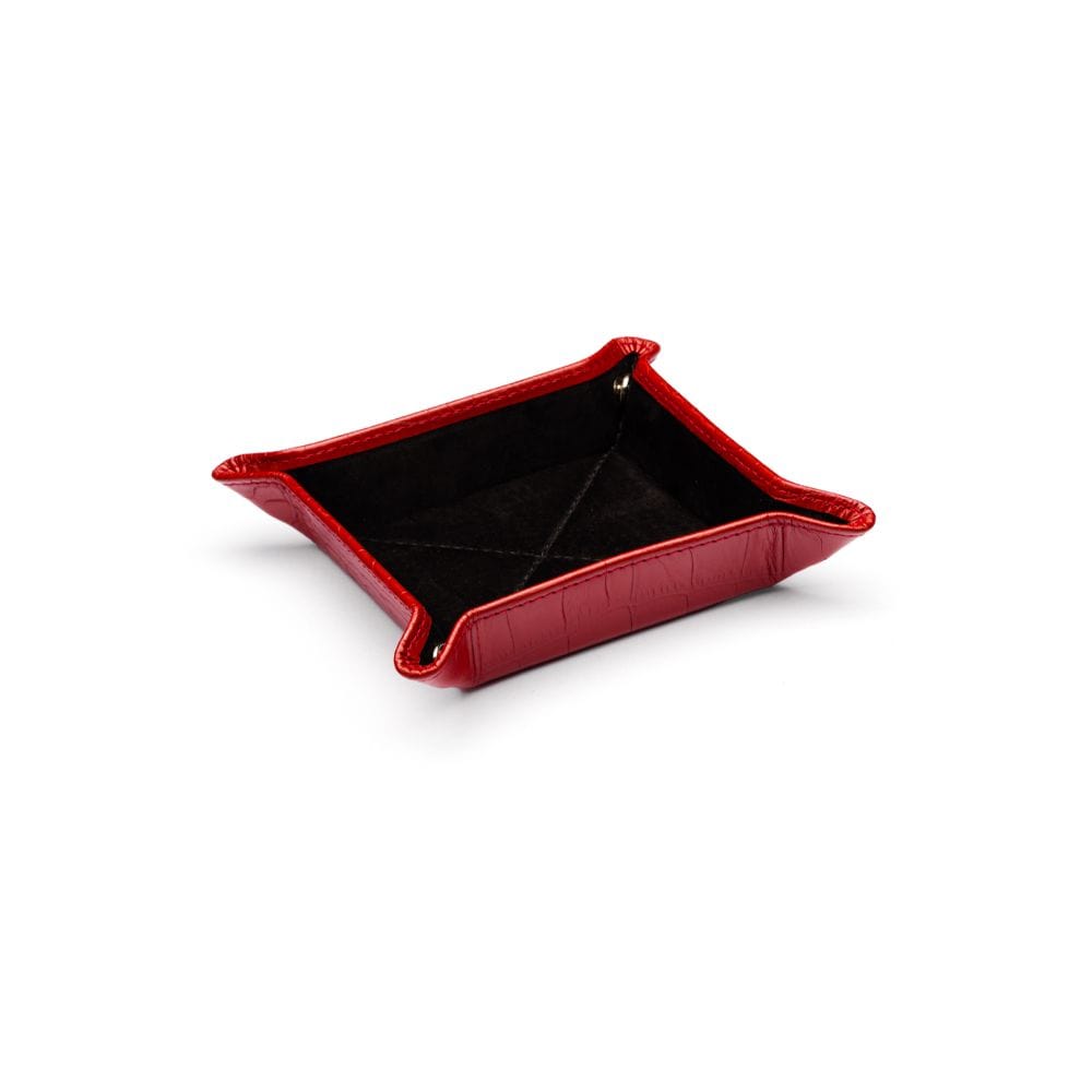 Small Leather Valet Tray, Red Croc | Travel Trays | SageBrown
