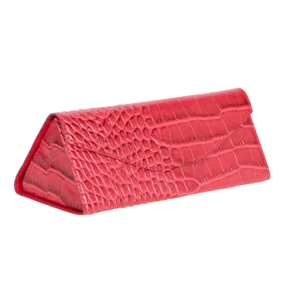 Triangular Leather Glasses Case, Red Croc | Glasses Cases | SageBrown