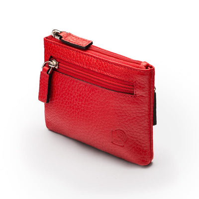 RFID Small Leather Zip Coin Pouch, Red | Coin Purse | SageBrown