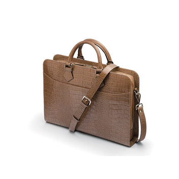 Leather 13" Laptop Bag, Taupe Croc | Briefcases | SageBrown