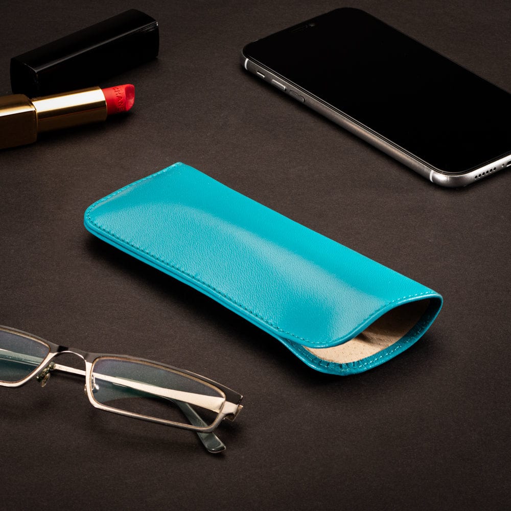 Small Leather Glasses Case, Turquoise | Glasses Cases | SageBrown