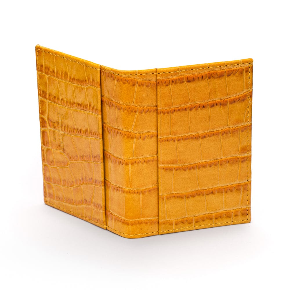 Leather Travel Card Holder, Yellow Croc | Travel Cards | SageBrown