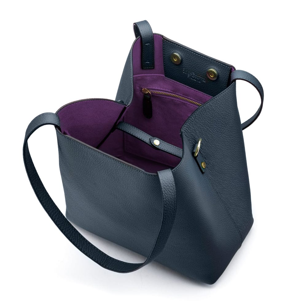 Leather Tote Shopper, Navy | Tote Bag | SageBrown