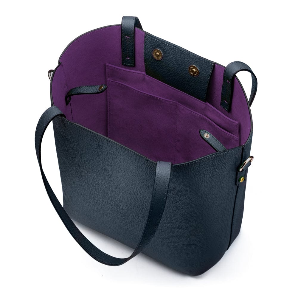 Leather Tote Shopper, Navy | Tote Bag | SageBrown