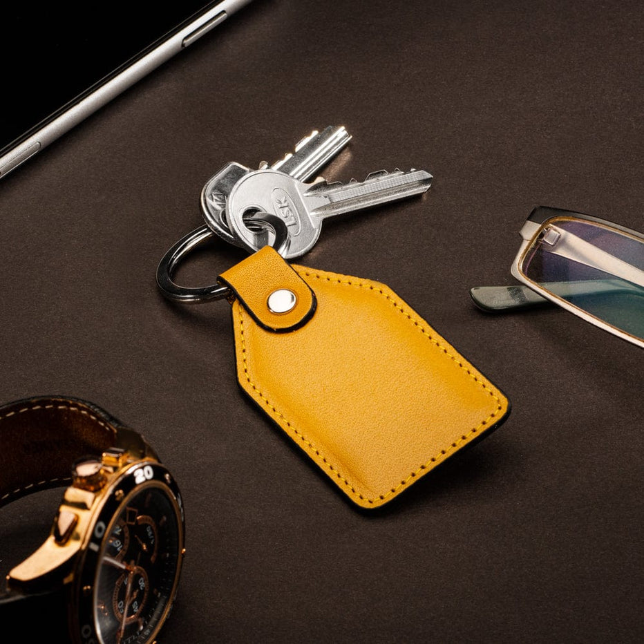 Rectangular Leather Key Ring, Yellow | Key Fob | SageBrown