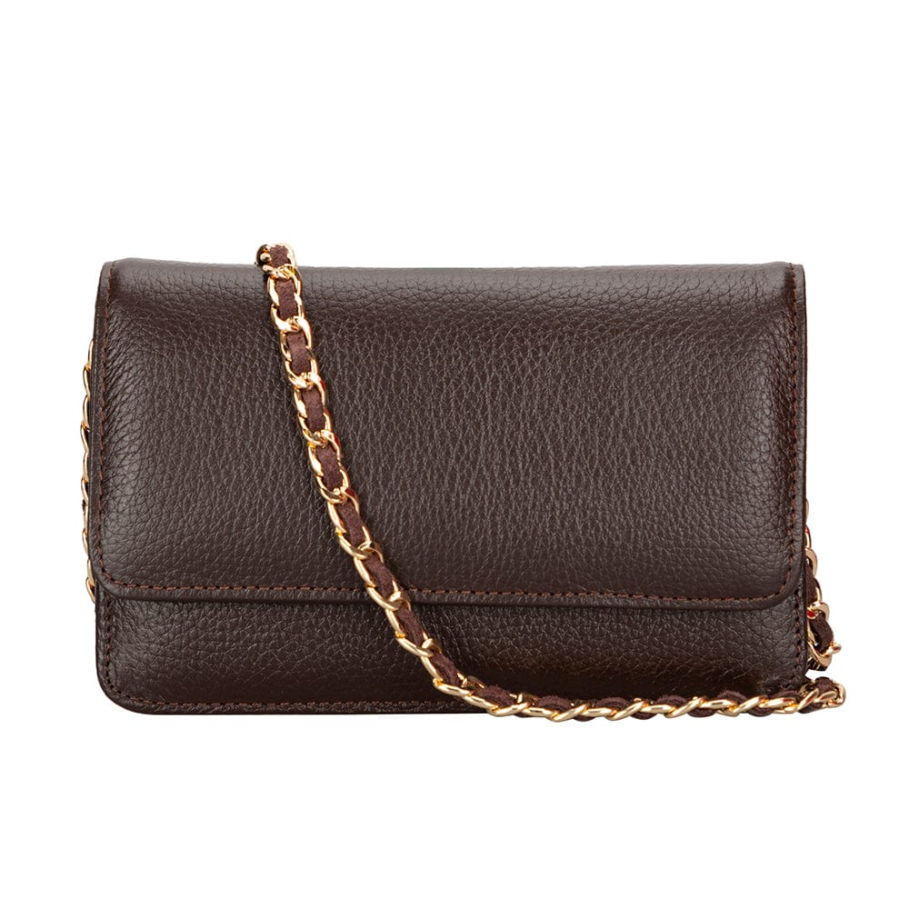 Leather Mini Chain Bag, Brown | Shoulder Bags | SageBrown