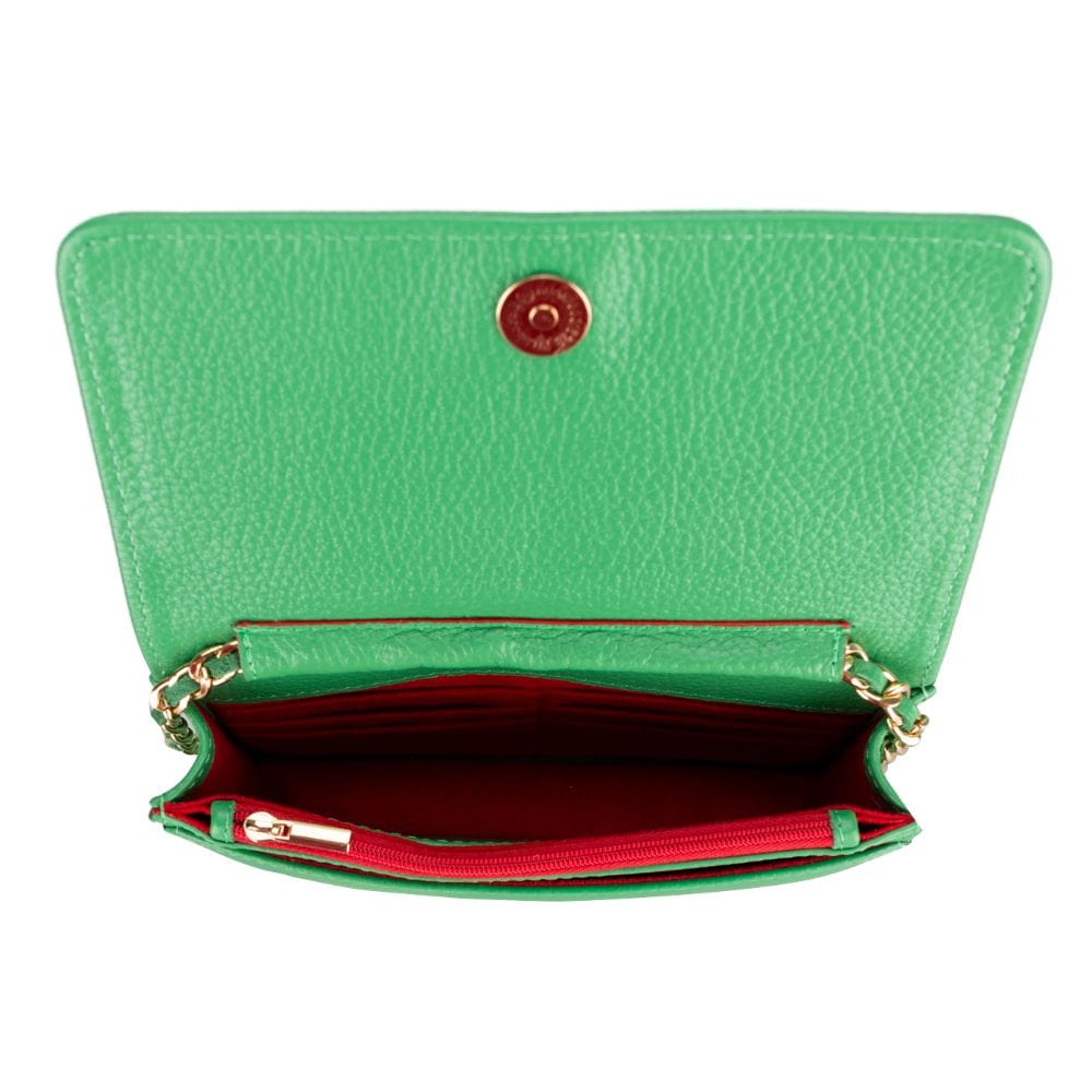 Leather Mini Chain Bag, Emerald Green | Shoulder Bags | SageBrown