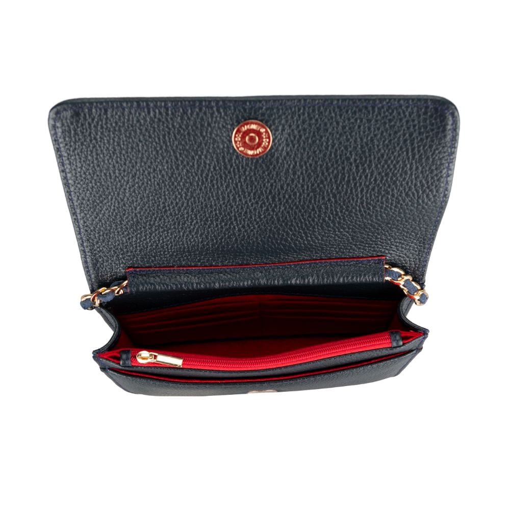 Leather Mini Chain Bag, Navy | Shoulder Bags | SageBrown