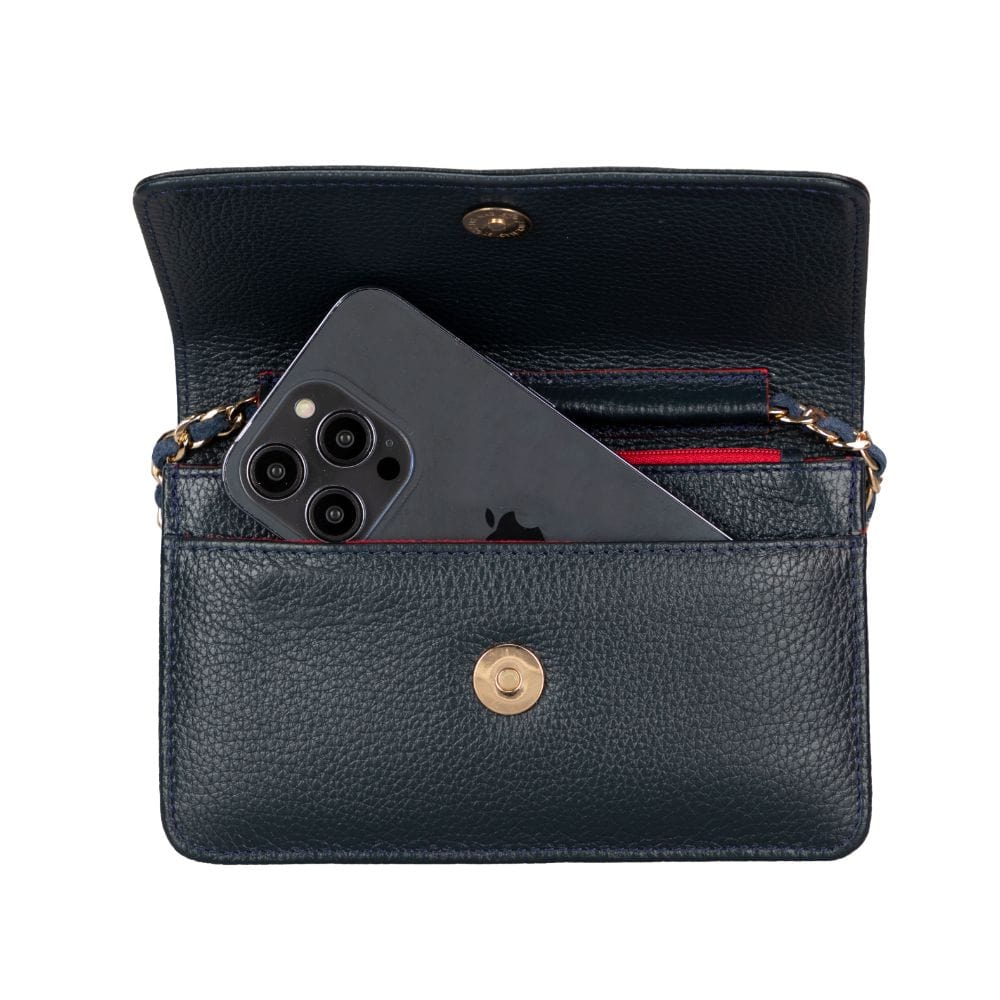 Leather Mini Chain Bag, Navy | Shoulder Bags | SageBrown