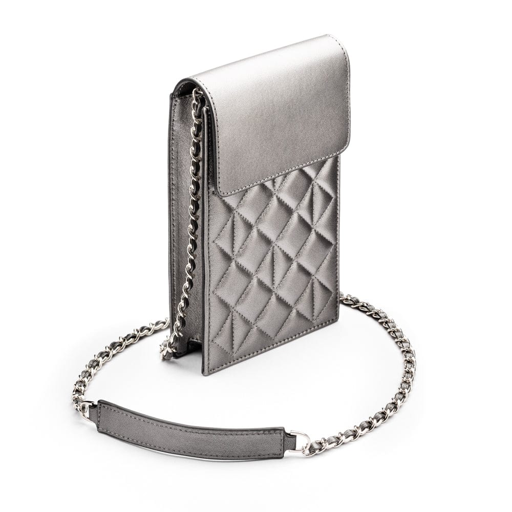 Leather Phone Bag, Silver | Cross Body Bags | SageBrown