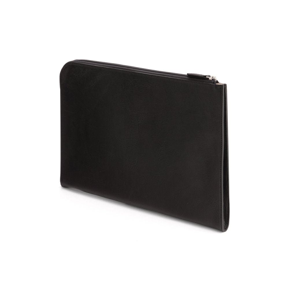 Leather A4 Portfolio With Zip, Black | Document Folders | SageBrown
