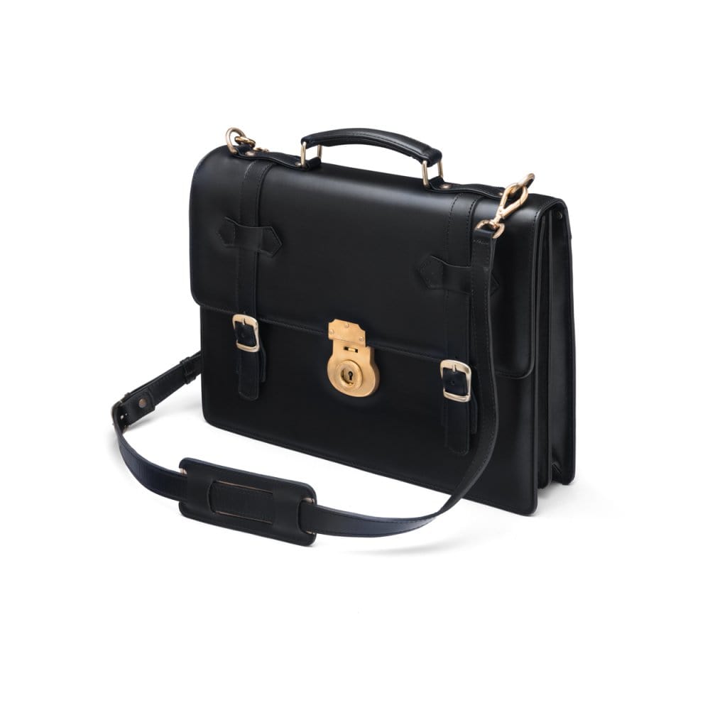 Satchel Briefcase Brass Lock, Black | Briefcases | SageBrown