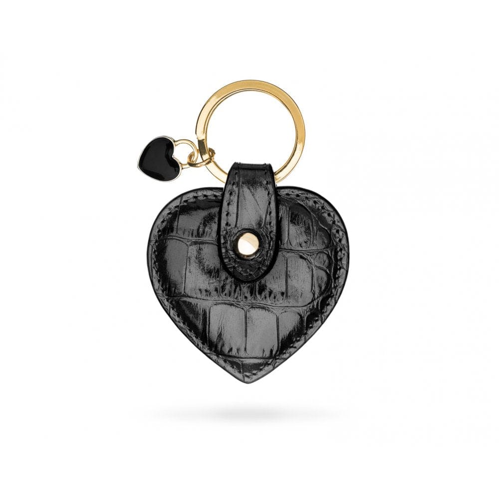 Leather Heart Key Ring, Black Croc | Key Fobs | SageBrown
