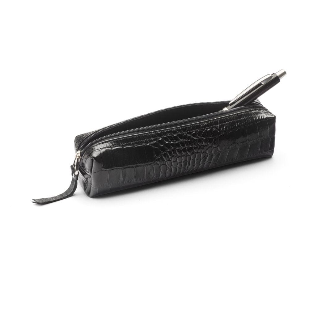 Leather Pencil Case, Black Croc | Pen Cases | SageBrown