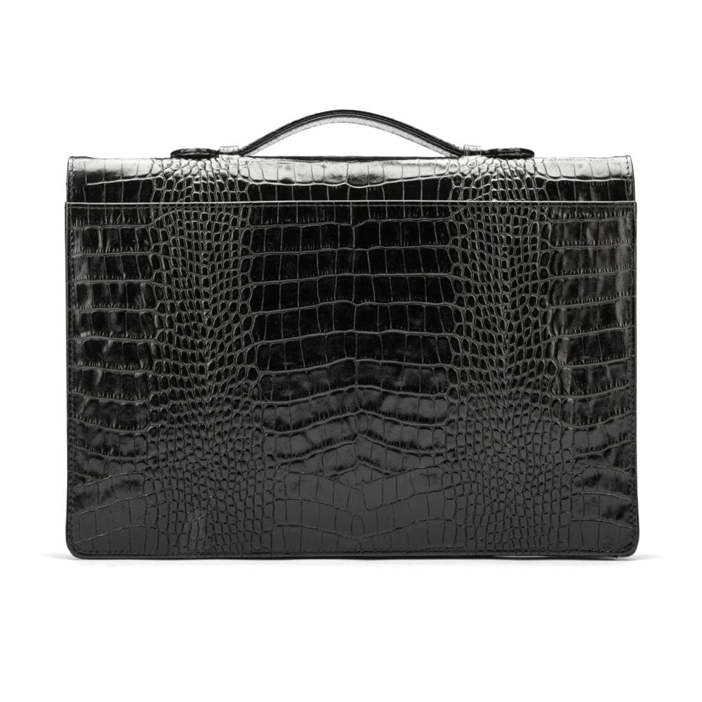 Small Leather Briefcase, Black Croc | Briefcases | SageBrown