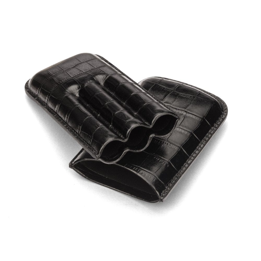 Triple Leather Cigar Holder, Black Croc | Cigar Cases | SageBrown