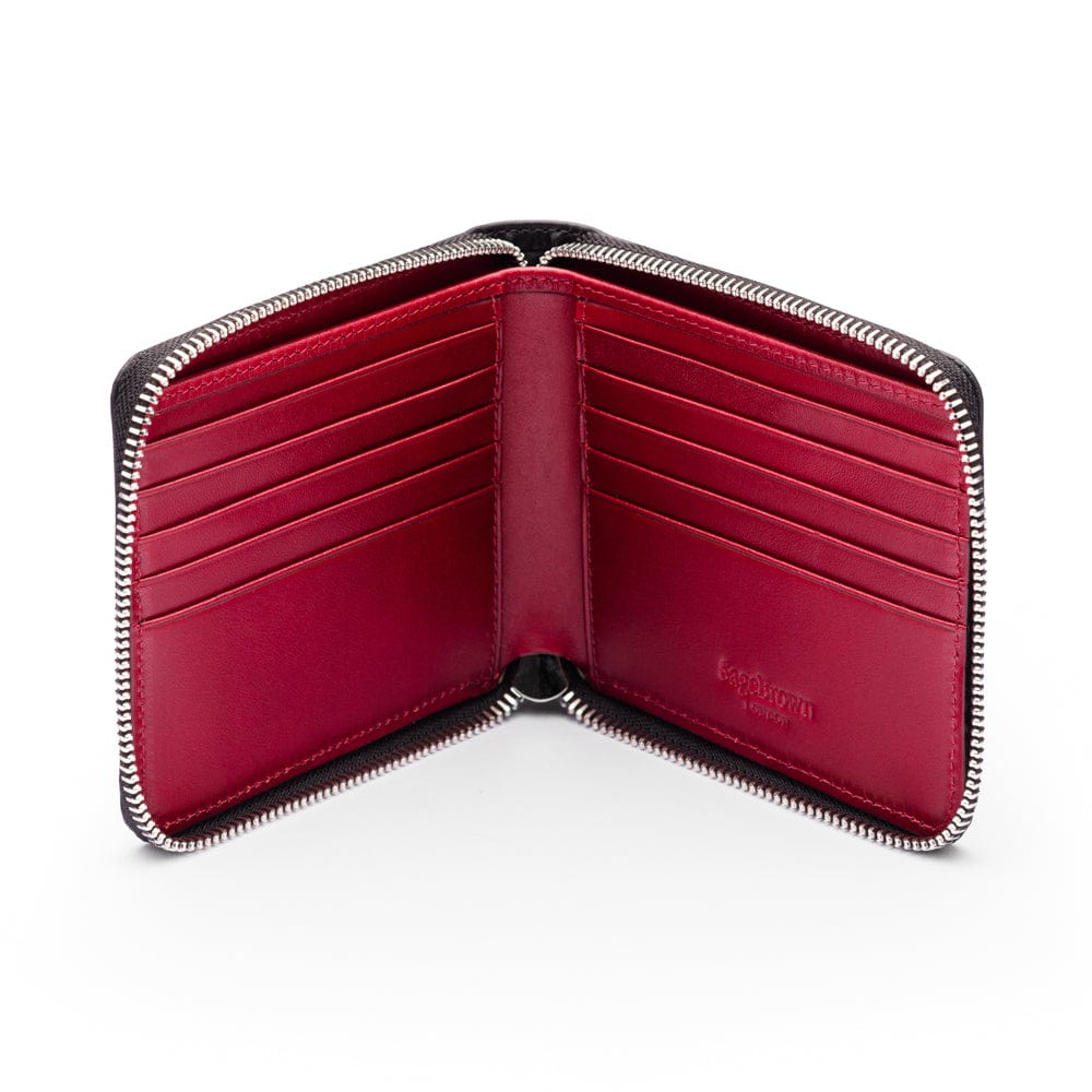 Men's Wallet With Zip, Black With Red | Men's Wallets | SageBrown