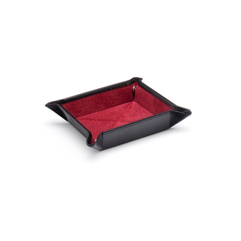 Small Leather Valet Tray, Black With Red | Travel Trays | SageBrown