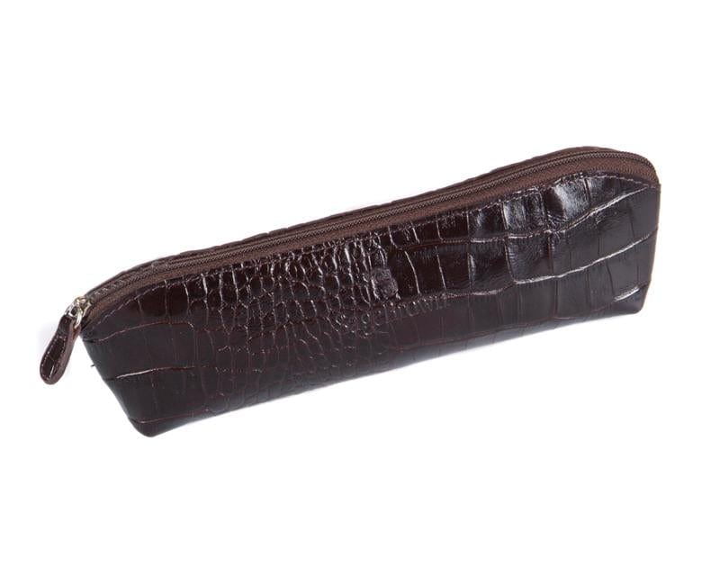 Brown Croc Large Leather Pencil Case |Pen Cases | SageBrown