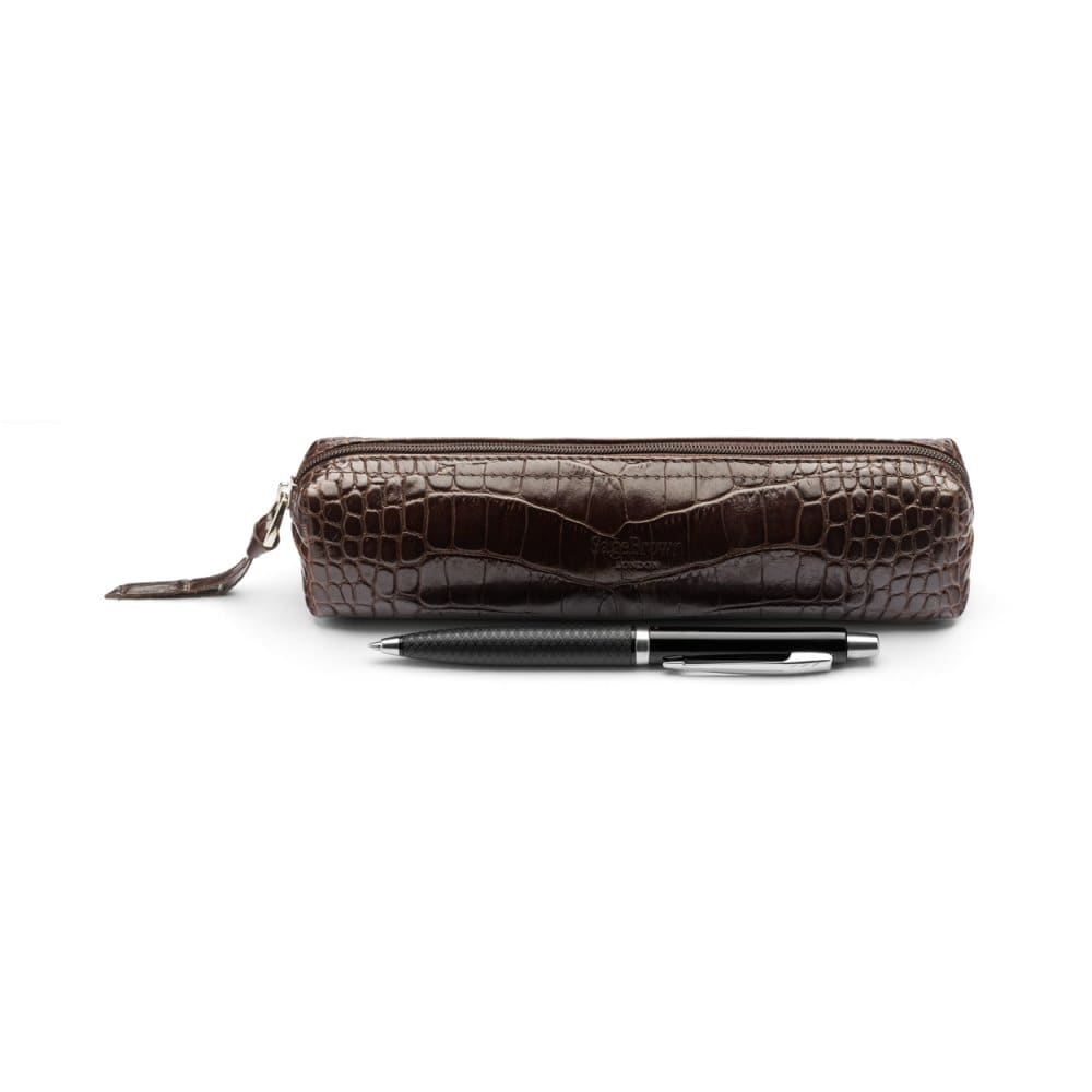 Leather Pencil Case, Brown Croc | Pen Cases | SageBrown