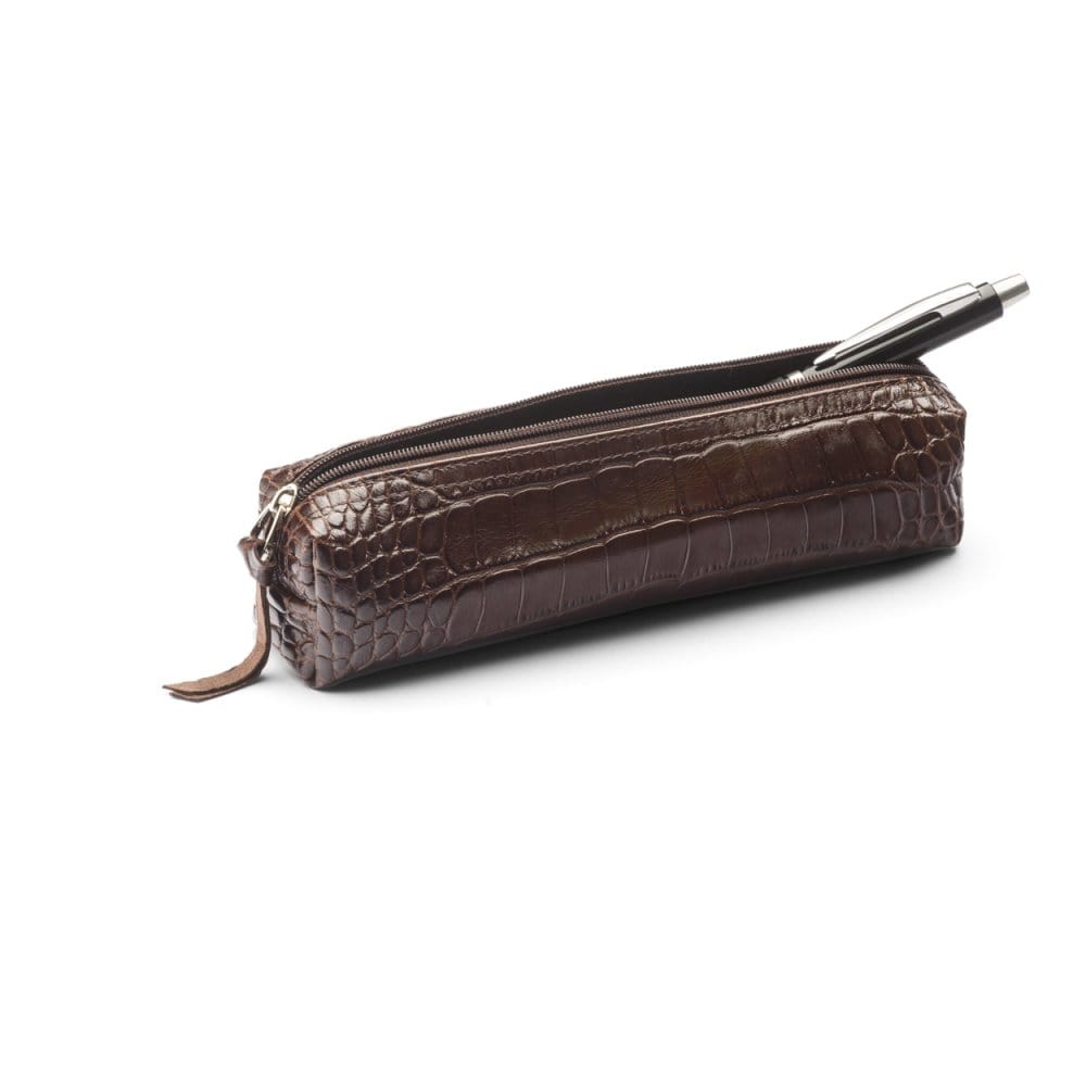 Leather Pencil Case, Brown Croc | Pen Cases | SageBrown