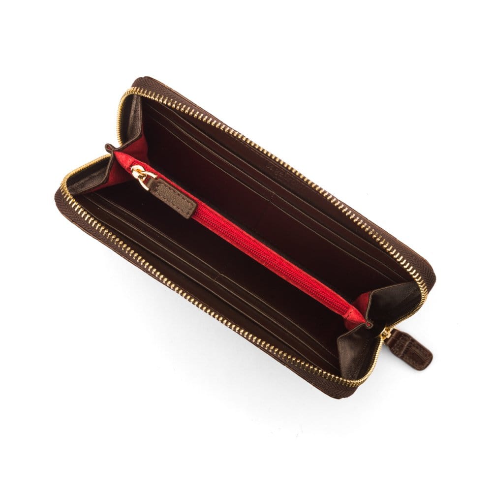 Large Leather Zip Around Purse, Brown Croc | Large Purses | SageBrown