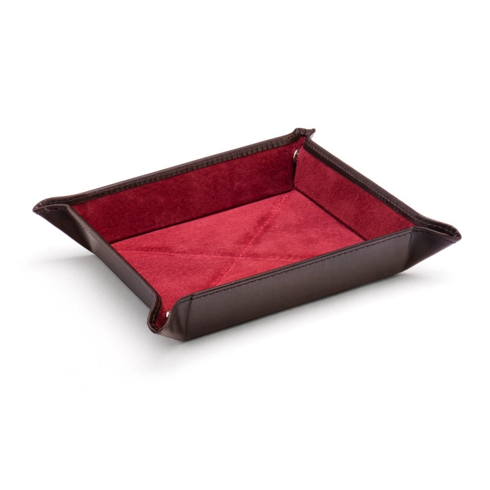 Leather Valet Tray, Brown With Red | Travel Trays | SageBrown