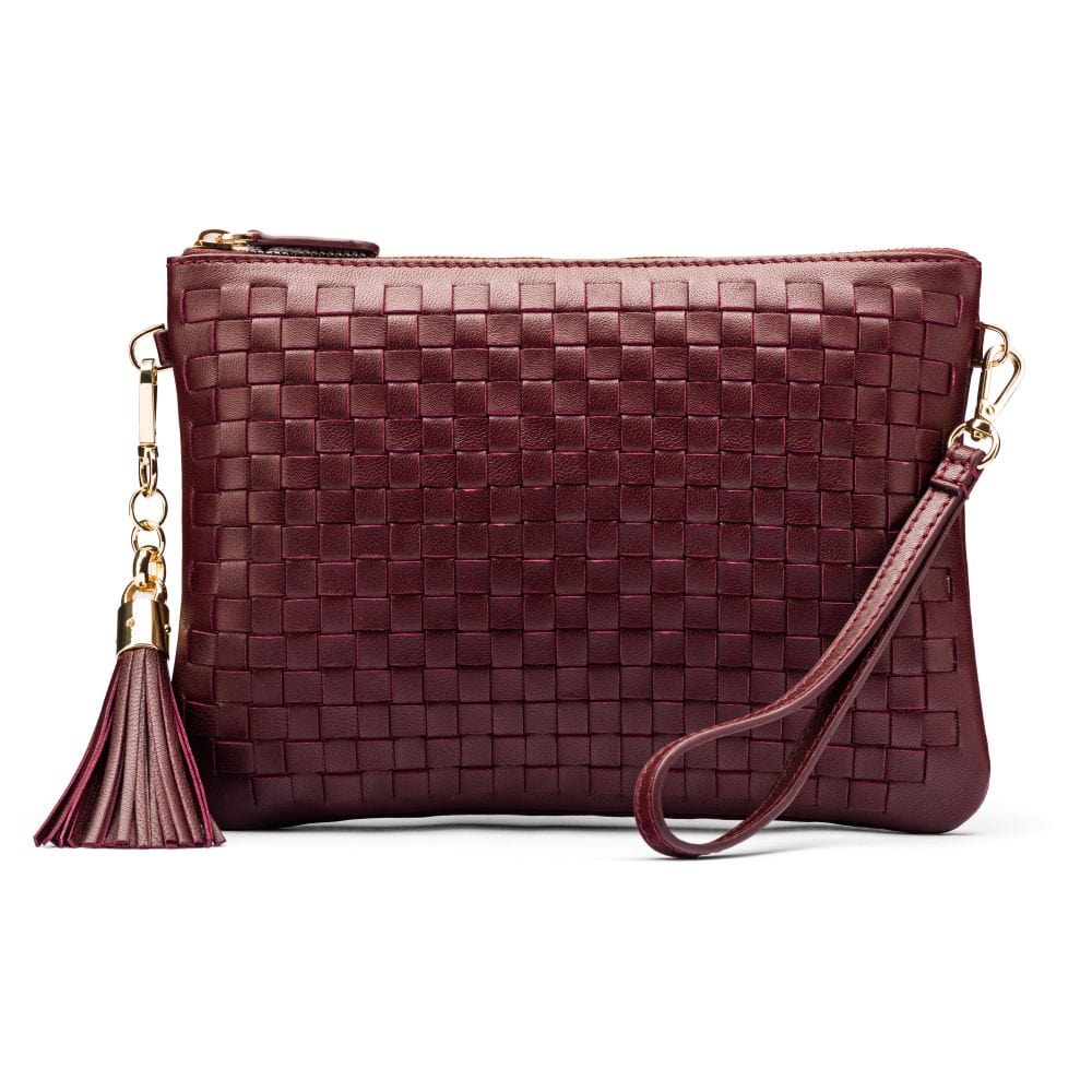 Woven Leather Cross Body Bag, Burgundy | Shoulder Bag | SageBrown