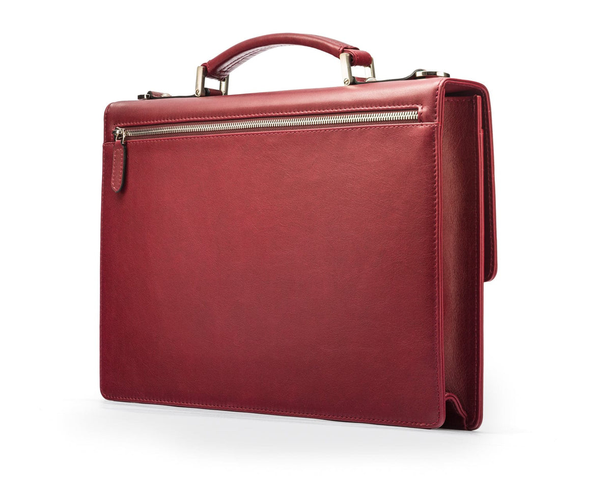 Small Leather Briefcase, Combination Lock, Burgundy | SageBrown