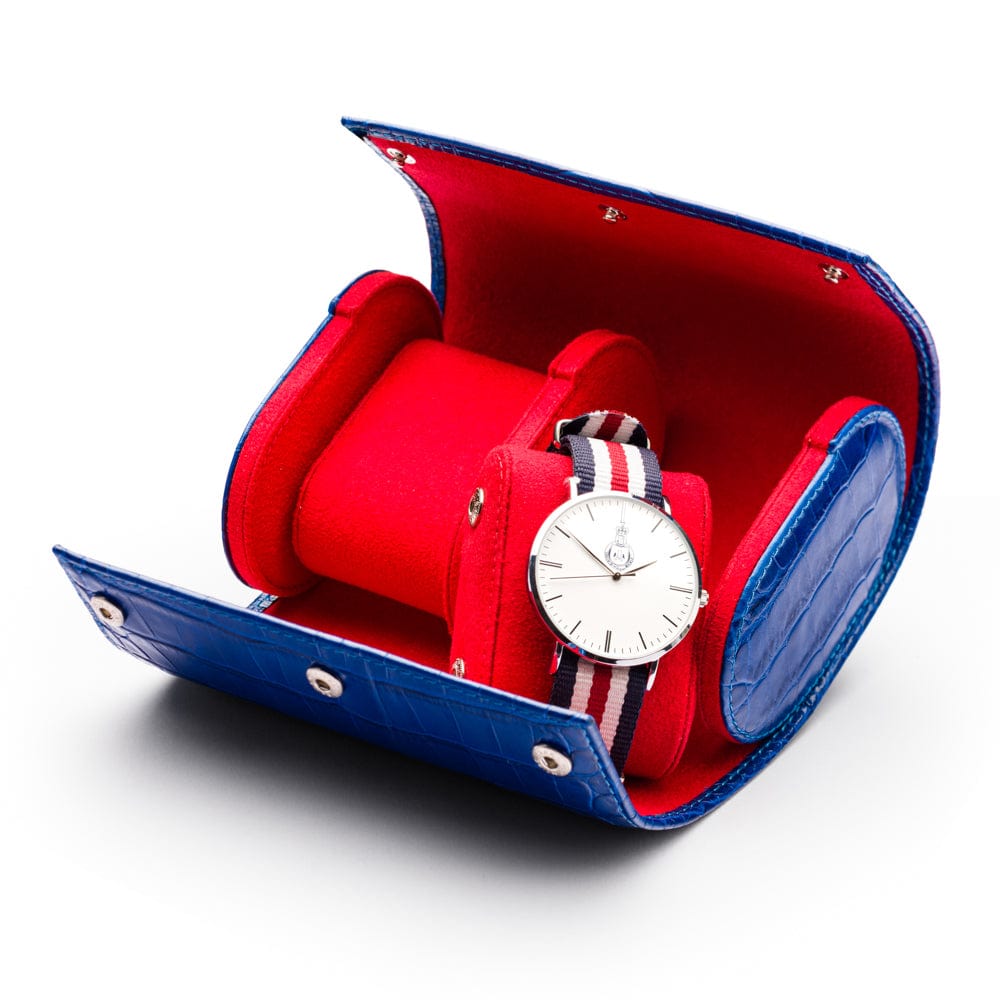 Double Watch Roll, Cobalt Croc | Watch Rolls | SageBrown