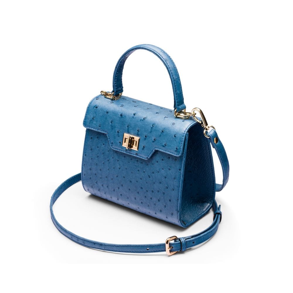 Mini Ostrich Leather Morgan Bag, Cobalt | Top Handle Bag | SageBrown