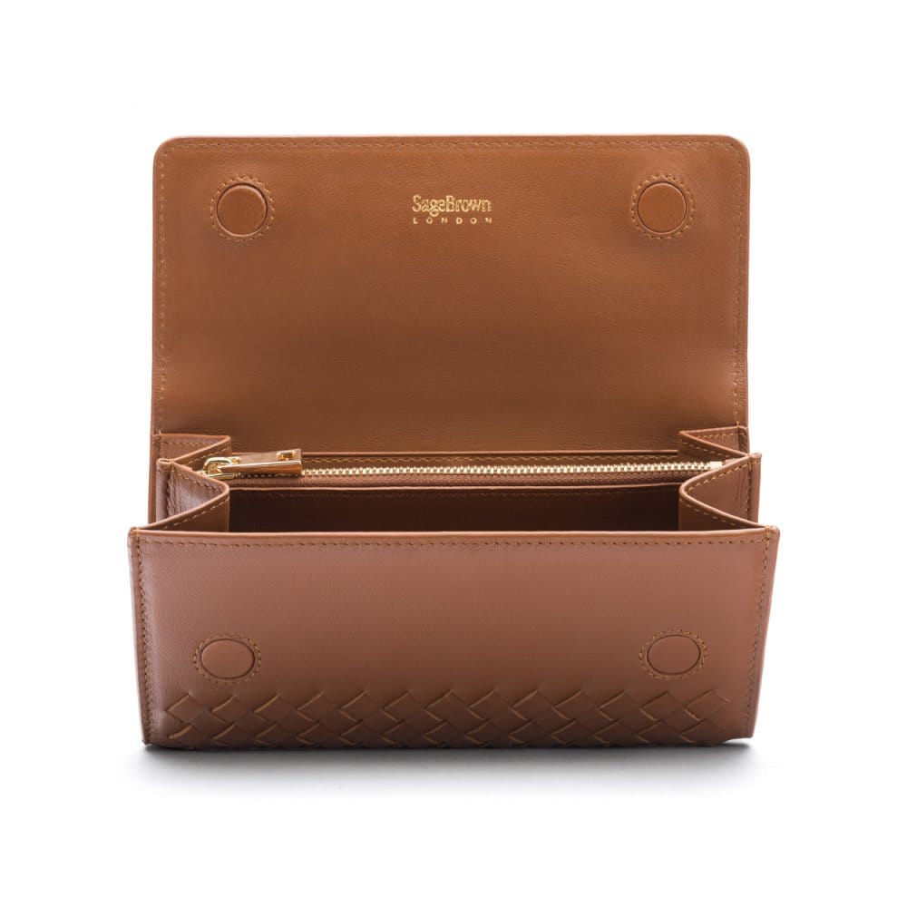 Woven Leather Concertina Purse, Dark Tan | Purses | SageBrown