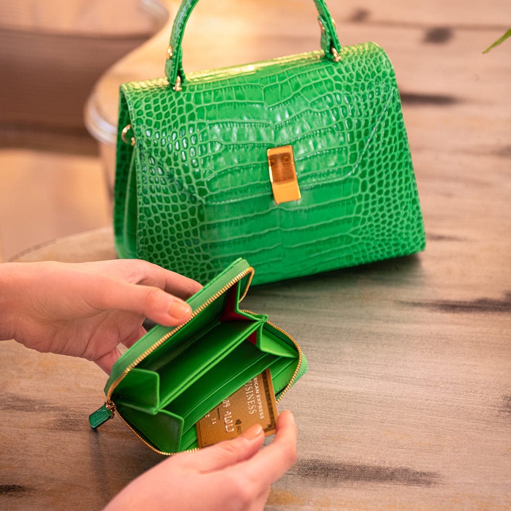 Small Zip Around Purse, Emerald Croc | Purses | SageBrown