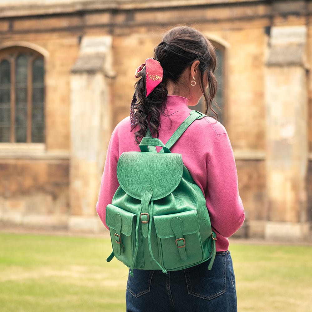 Leather Backpack With Pockets, Green | Women's Backpacks | SageBrown