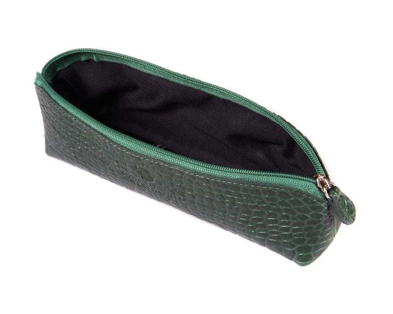 Green Croc Large Leather Pencil Case |Pen Cases | SageBrown