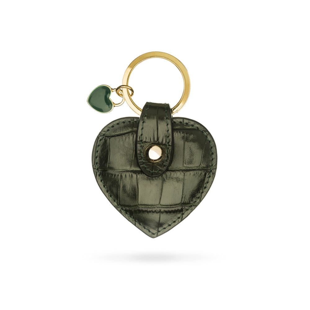Leather Heart Key Ring, Green Croc | Key Fobs | SageBrown