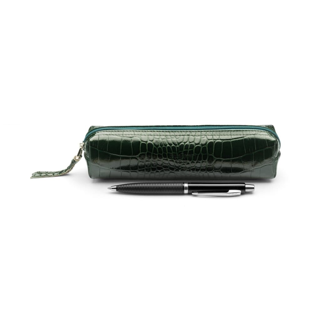 Leather Pencil Case, Green Croc | Pen Cases | SageBrown