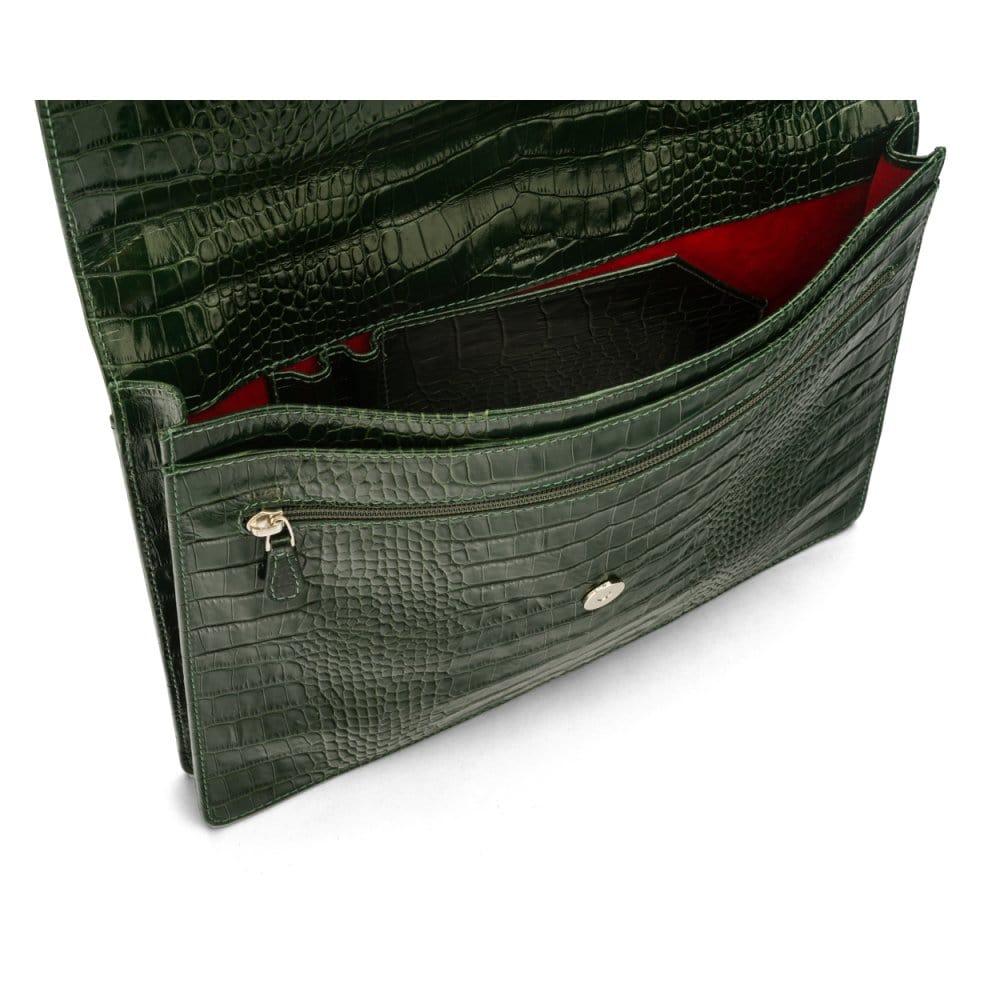 Small Leather Briefcase, Green Croc | Briefcases | SageBrown