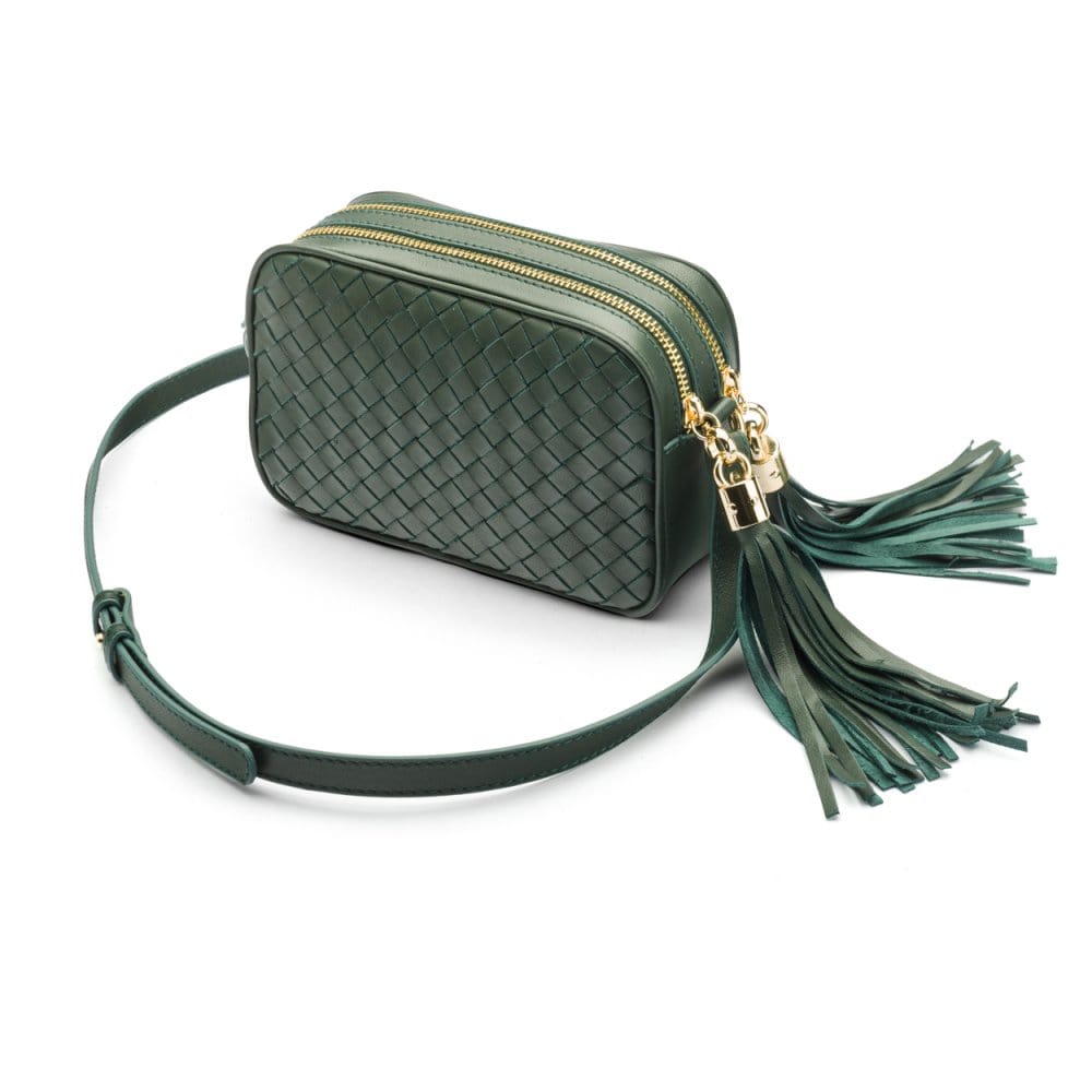 Woven Leather Camera Bag, Green | Woven Bags | SageBrown