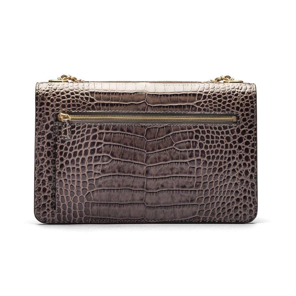 Leather Chain Bag, Grey Croc | Shoulder Bags | SageBrown